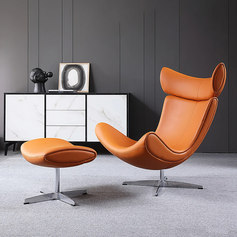 Luxury Modern Leather Orange Shrimp Leisure Chair Swivel Relaxing ...
