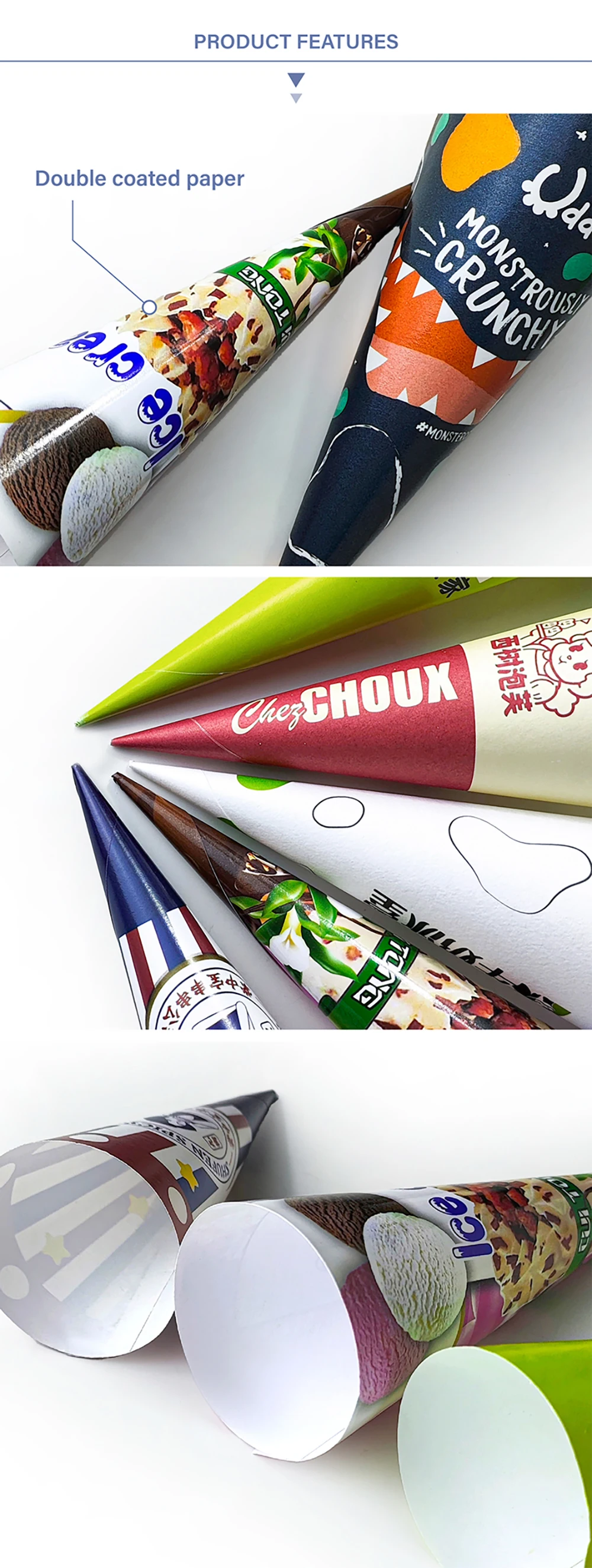 Food Grade Custom Paper Ice Cream Cone Packaging Ice Cream Cone Wrapper ...