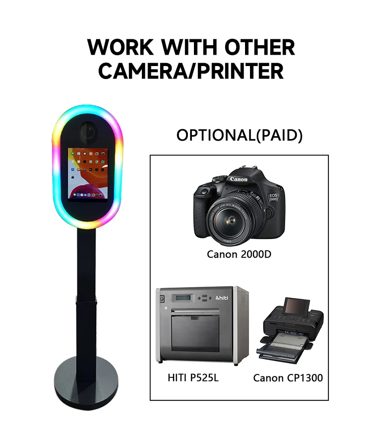 Oval DSLR Ipad Mirror Photo Booth with Flash and Umbrella Selfie Kiosk ...