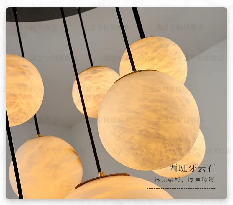 Pendant Lights Living Room Led Natural Cloud Stone Lamp Circle Ceiling ...