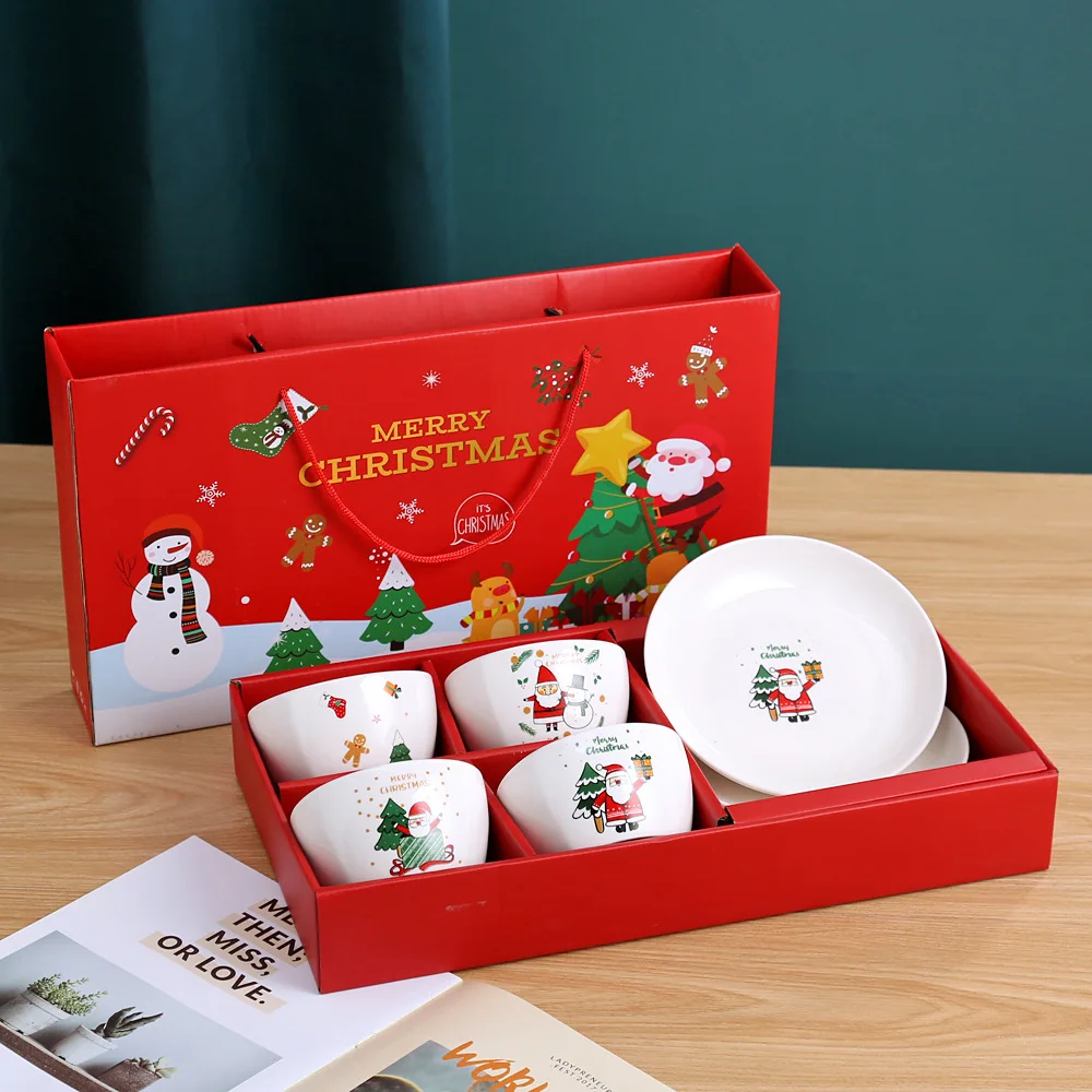 Gift Box Christmas Ceramic Dinnerware Set Bowls And Plates Set For ...
