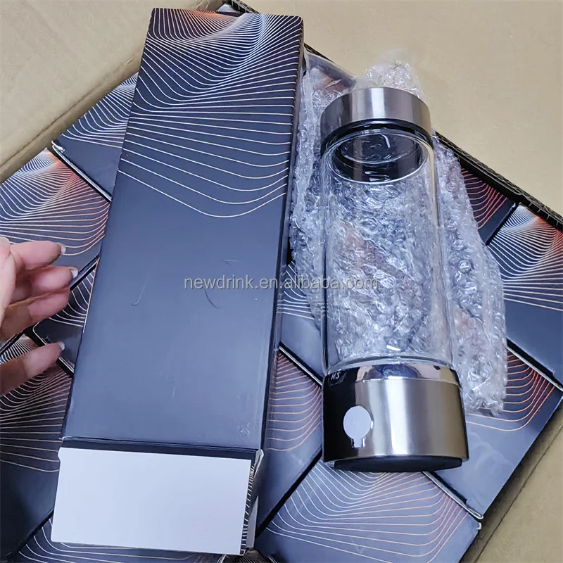 420ml Rechargeable Portable Hydrogen Rich Health Cup Generator Glass Water Bottle With Gift Box ...
