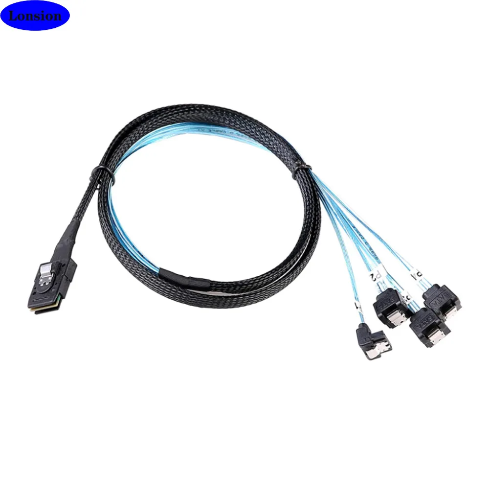 MINI SAS SFF-8087 to 4 Ports SATA 90 Degree Cable - High-Speed Server ...