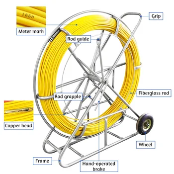 11mm*300m Fiber Optical Cable Reel Fiberglass Cable Push Rodding Snake ...