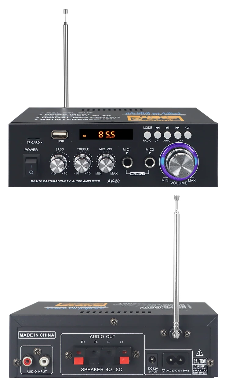 VIRE HI-FI Bluetooth Audio Mini Car Amp - Dual Channel Mic Input