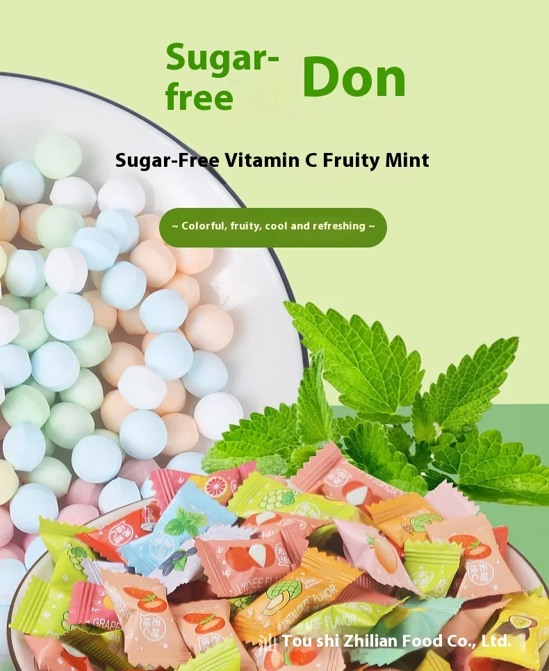 Factory Wholesale Sugar-free Vitamin C Lychee Flavored Mint Bead Pressed Tablet Candy Snack ...