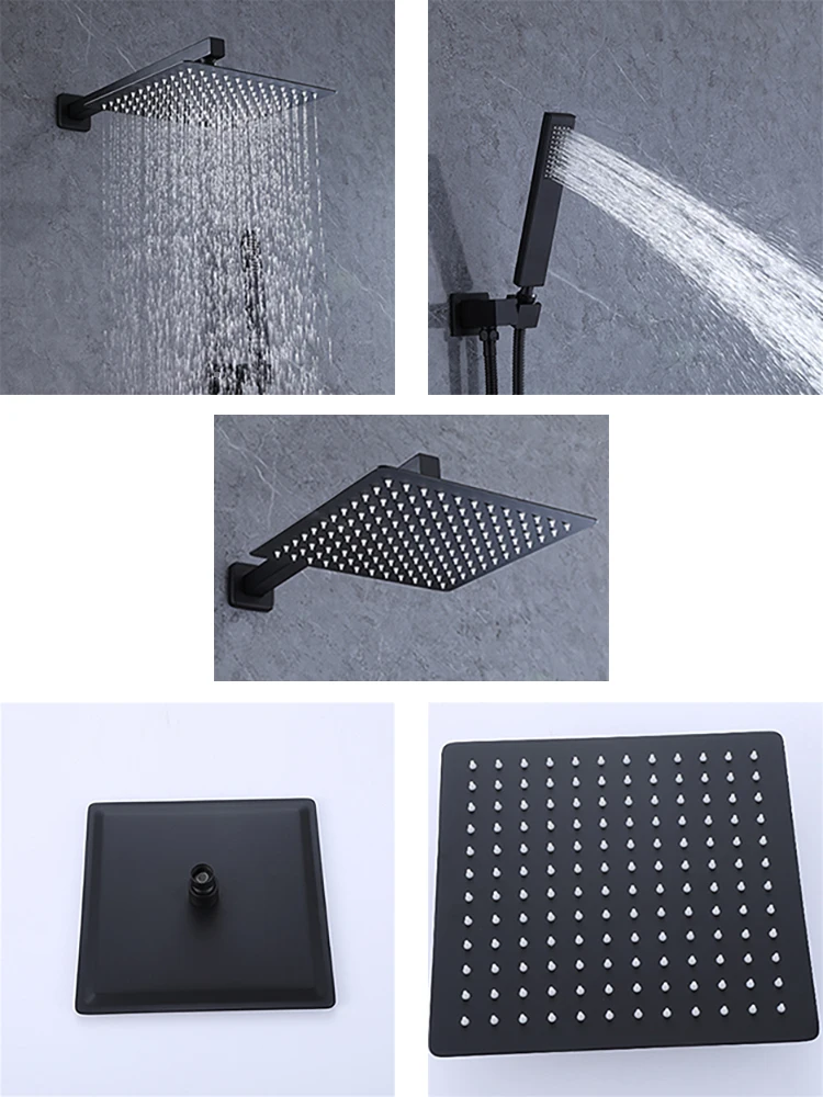 Modern Design 3 Function Inwall Concealed Shower Set Matt Black Brass ...