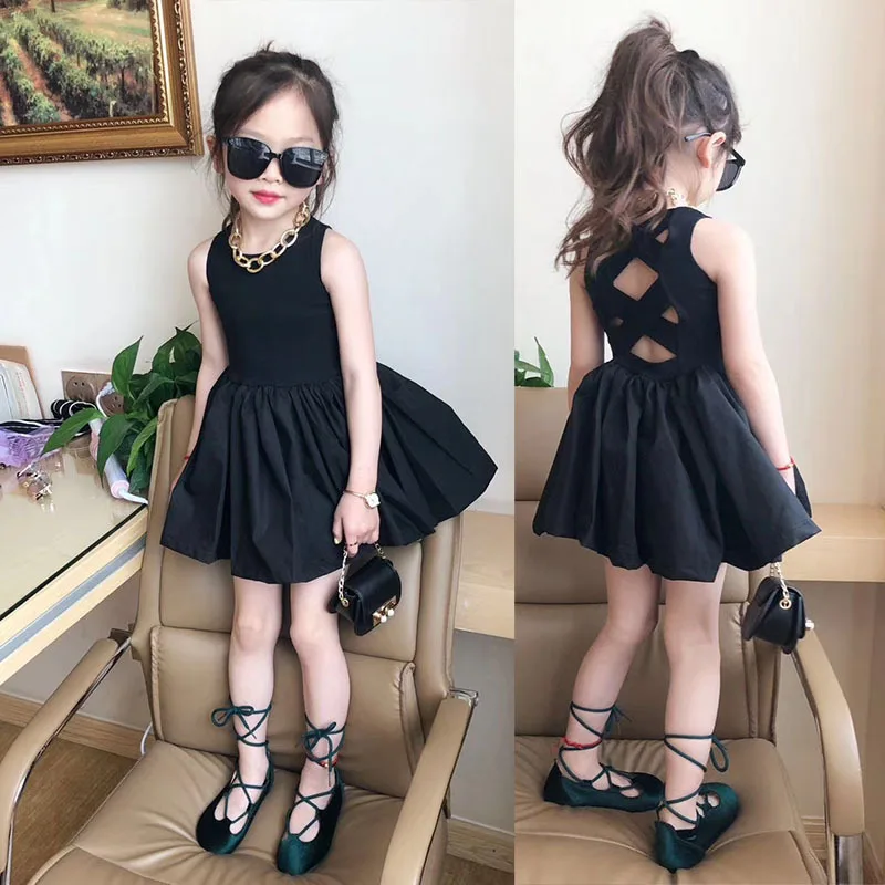 Summer Cute Black A Line Girls Dresses Kid Girl Party Dress Sleeveless ...