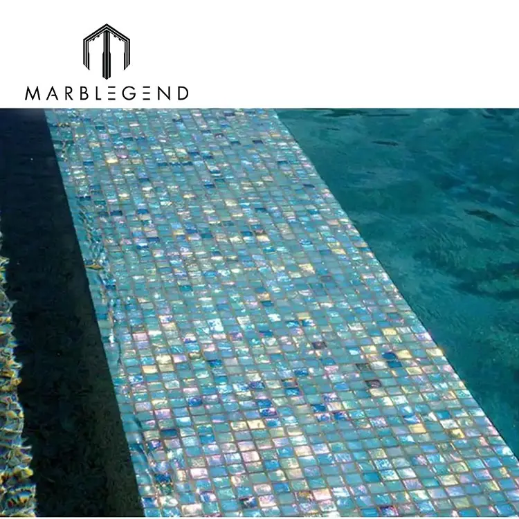 Wholesale cheap price glass mosaic hot melt blue iridescent tiles ...