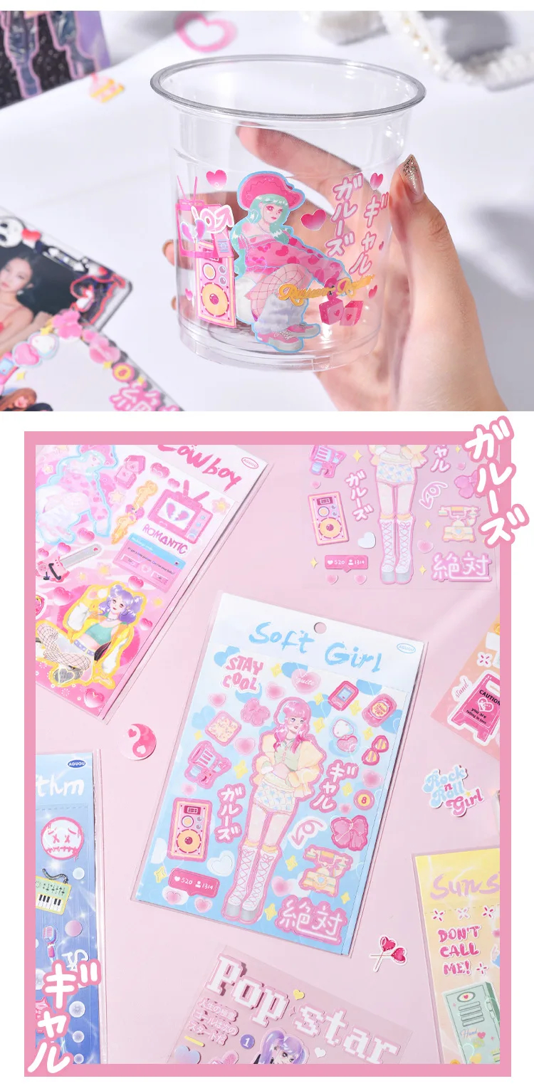 Korean Kawaii Stickers Cartoon Girl Sticker Diy Decorative Stickers ...