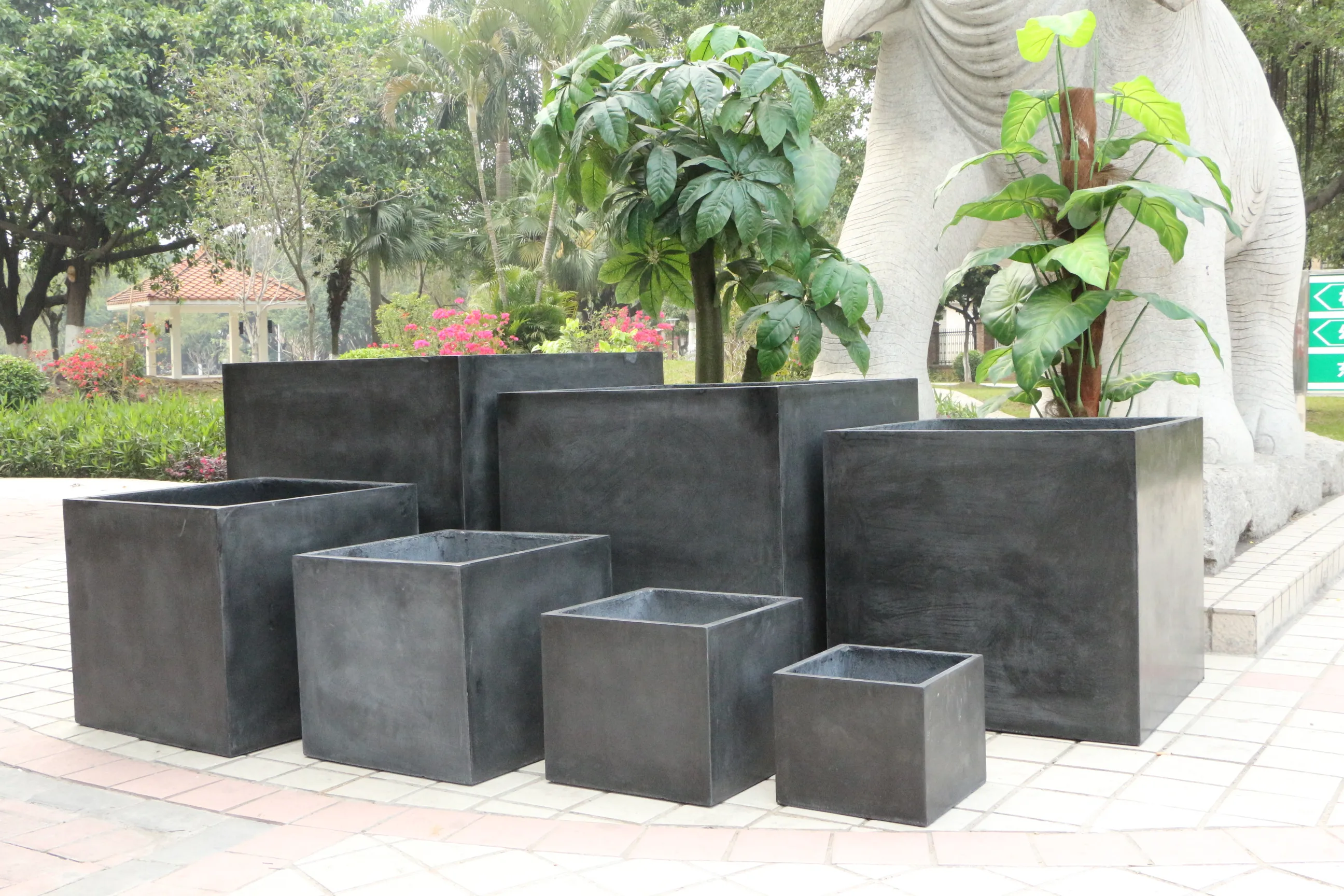 Outdoor Concrete Cement Planter Box Large Cube Planter Pots Modern ...