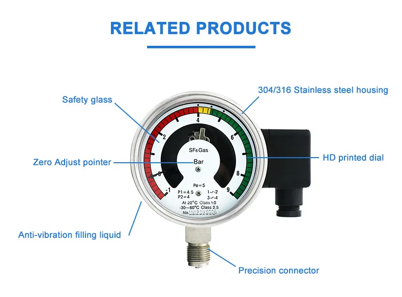 Sf6 Gas Density Gauge Measuring Instrument Stainless Steel 60MM Sf6 ...