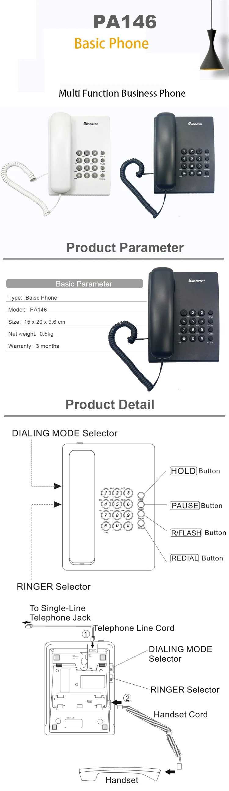 Excelltel PA146 Corded Landline Phone - Affordable & Reliable