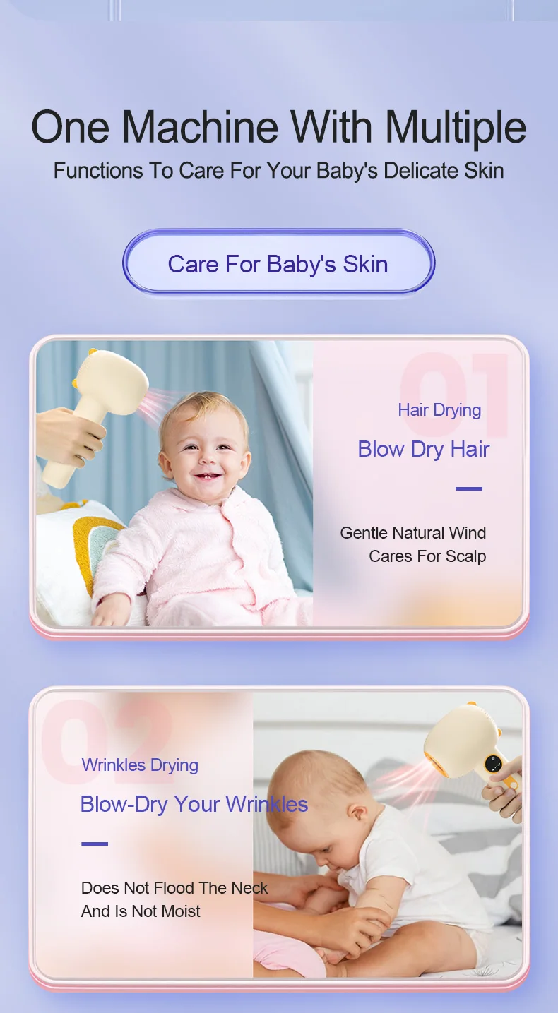 Cordless Baby Hair Dryer for Infant, Low Heat Gentle Air Rechargeable ...