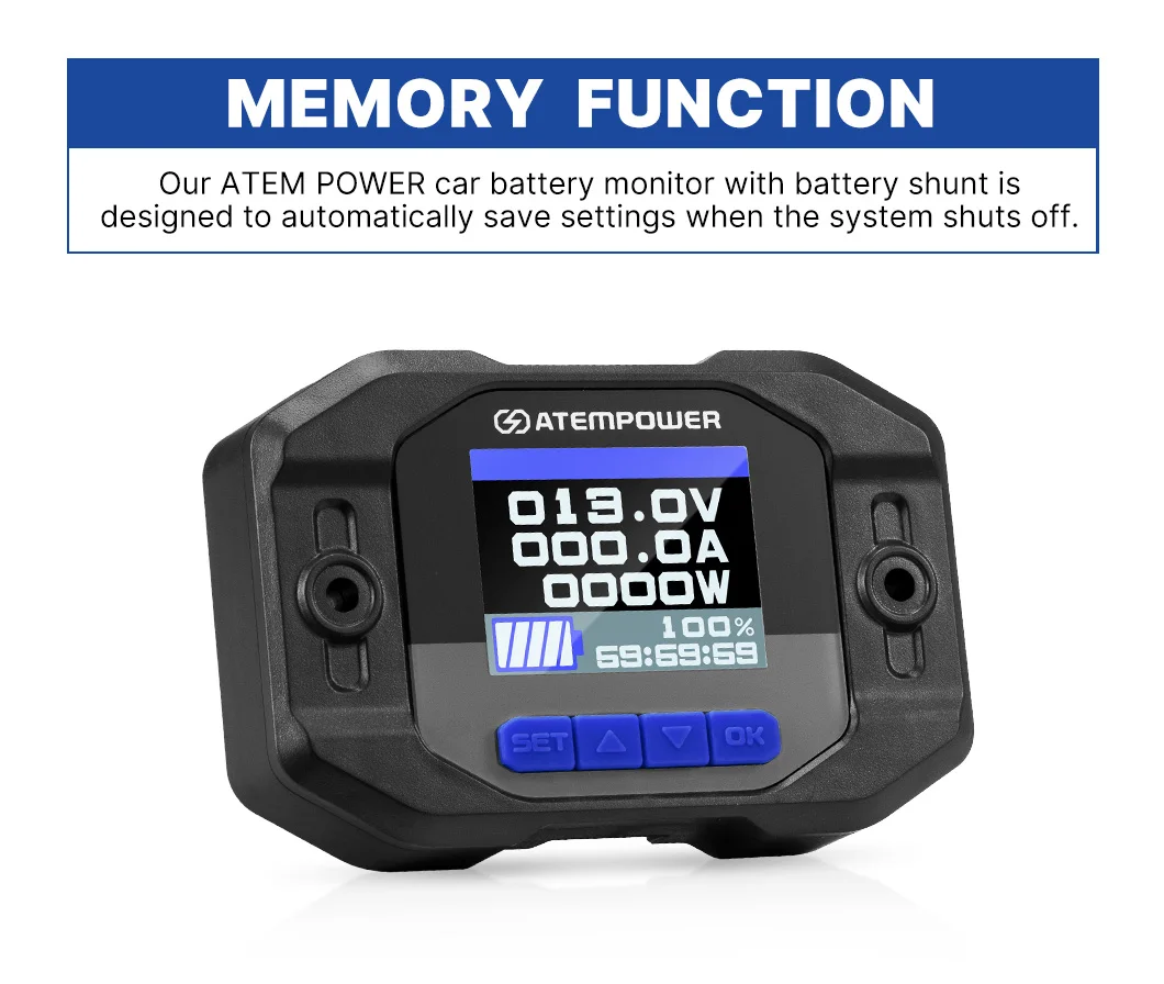 ATEM POWER 12V 100A Battery Monitor - Real-Time Health Test