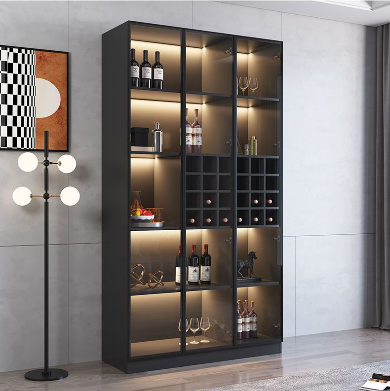Elegant LED Light Glass Door Wine Cabinet for Living Room
