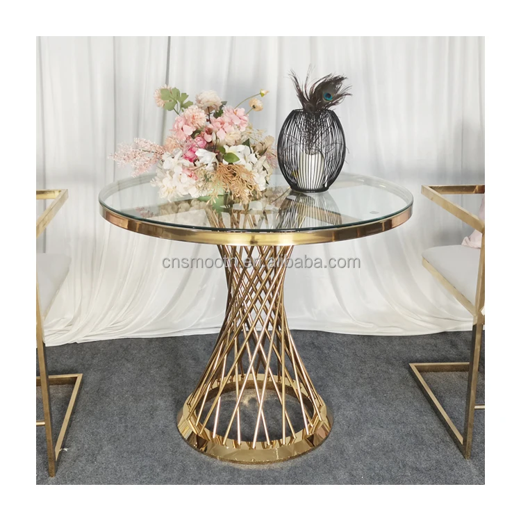 Ceiling Crystal Round Stainless Steel Gold Cake Table For Wedding Party ...