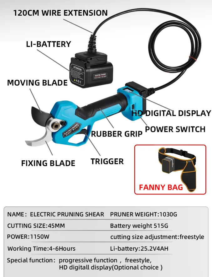 45mm Cordless Pruning Shears - Efficient Branch Cutting