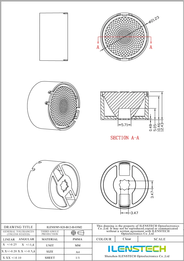 20mm Single Led Lens With Bracket 12 Degree Bead Surface Pmma Led ...