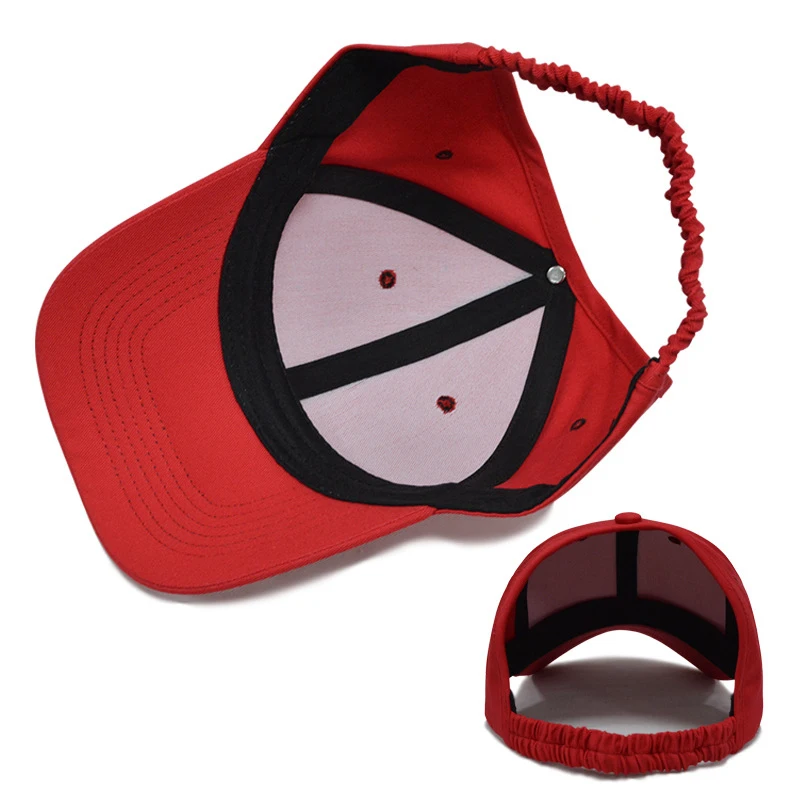 Womens Cotton Custom Backless Baseball Cap - White Ponytail Hat