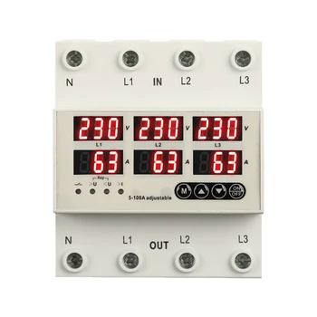 3 Three Phase Digital Voltage Current Relay Protector 63a 60a 220v 3p+n ...