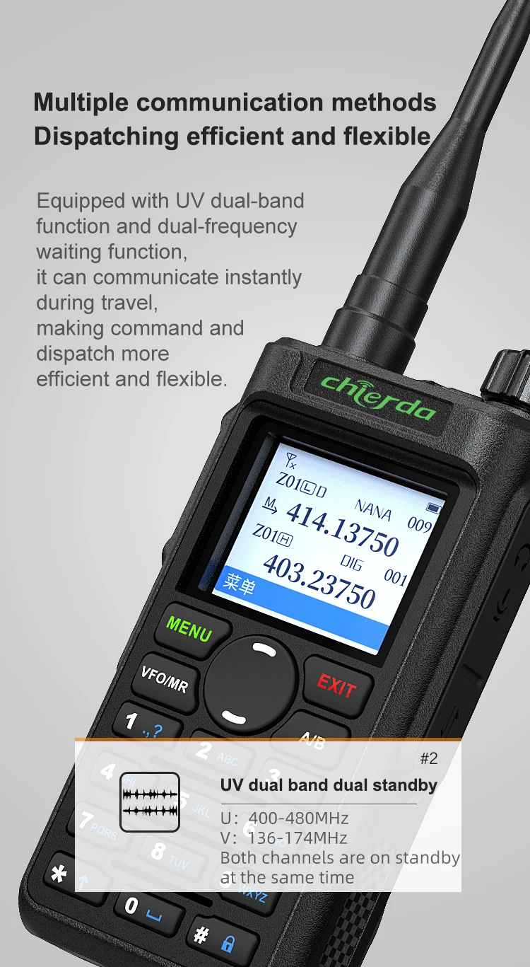 Chierda UV58D Digital Dual Band Two-Way Squelch Radio