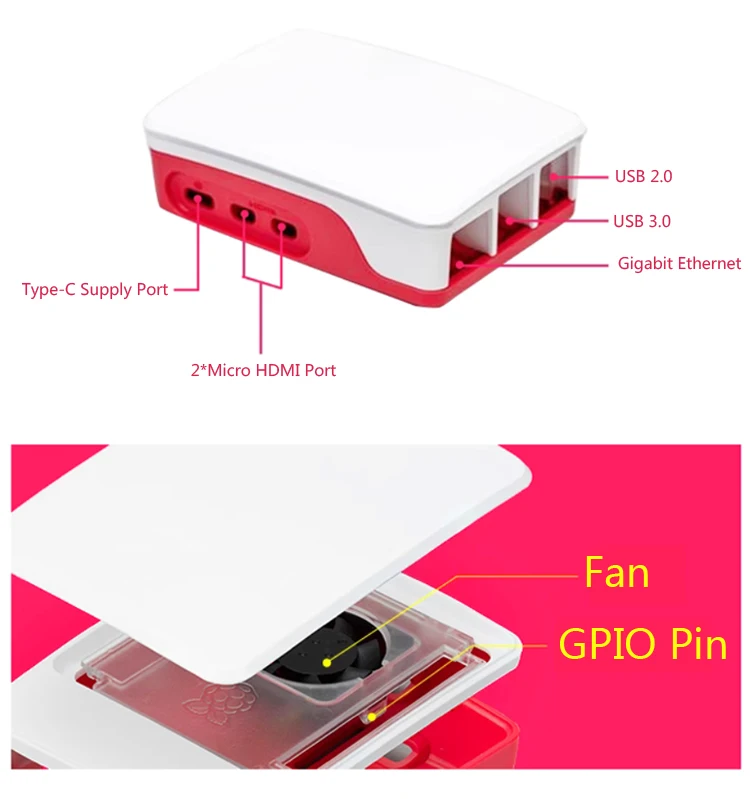 Raspberry Pi 5 Case Official Original White Red Black ABS Plastic Case ...