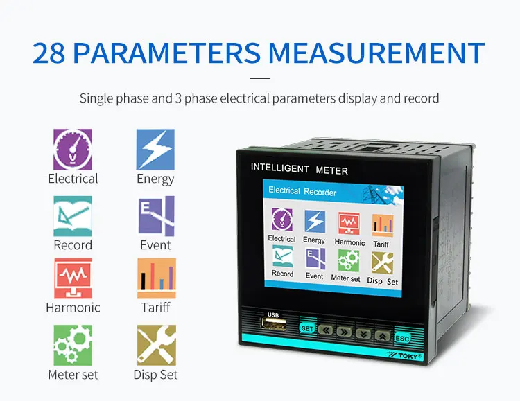 Multi-function 3 Phase Power Meter Recorder Data Logger