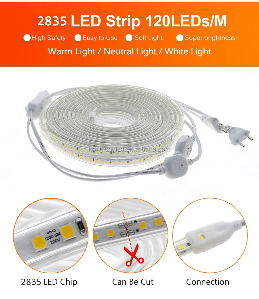 Flexible High Voltage Constant Led Strip Light Waterproof 220v 2835 ...