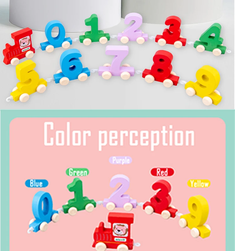 Children's Wooden Train Number Blocks Fun Toys Sets Montessori ...