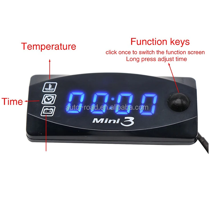 Waterproof 12v 3 In 1 Mini Digital Voltmeter Clock Thermometer Panel ...