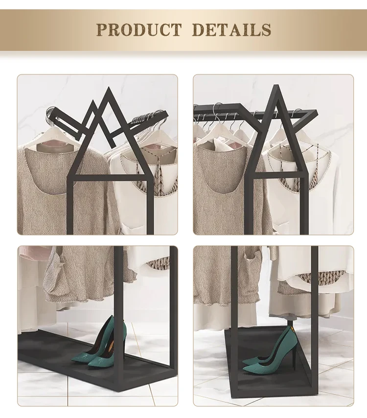 Professional Metal Gold Clothing Dress Display Rack High-End Wall ...