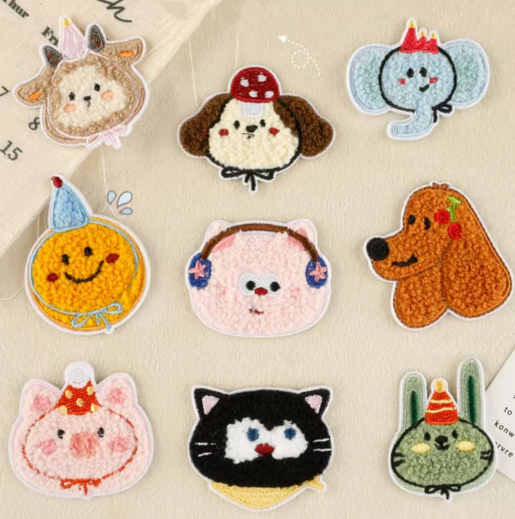 JXANRY Self-Adhesive Cartoon Animal Head Embroidery Stickers (Cat/Dog ...