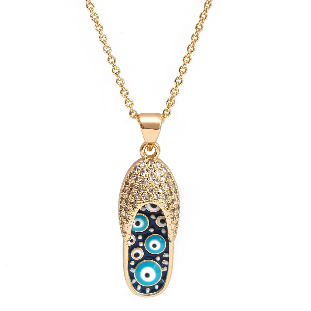 New Turkish Gold Plated Devil's Eyes Shoes Pendant Necklace Blue Evil ...