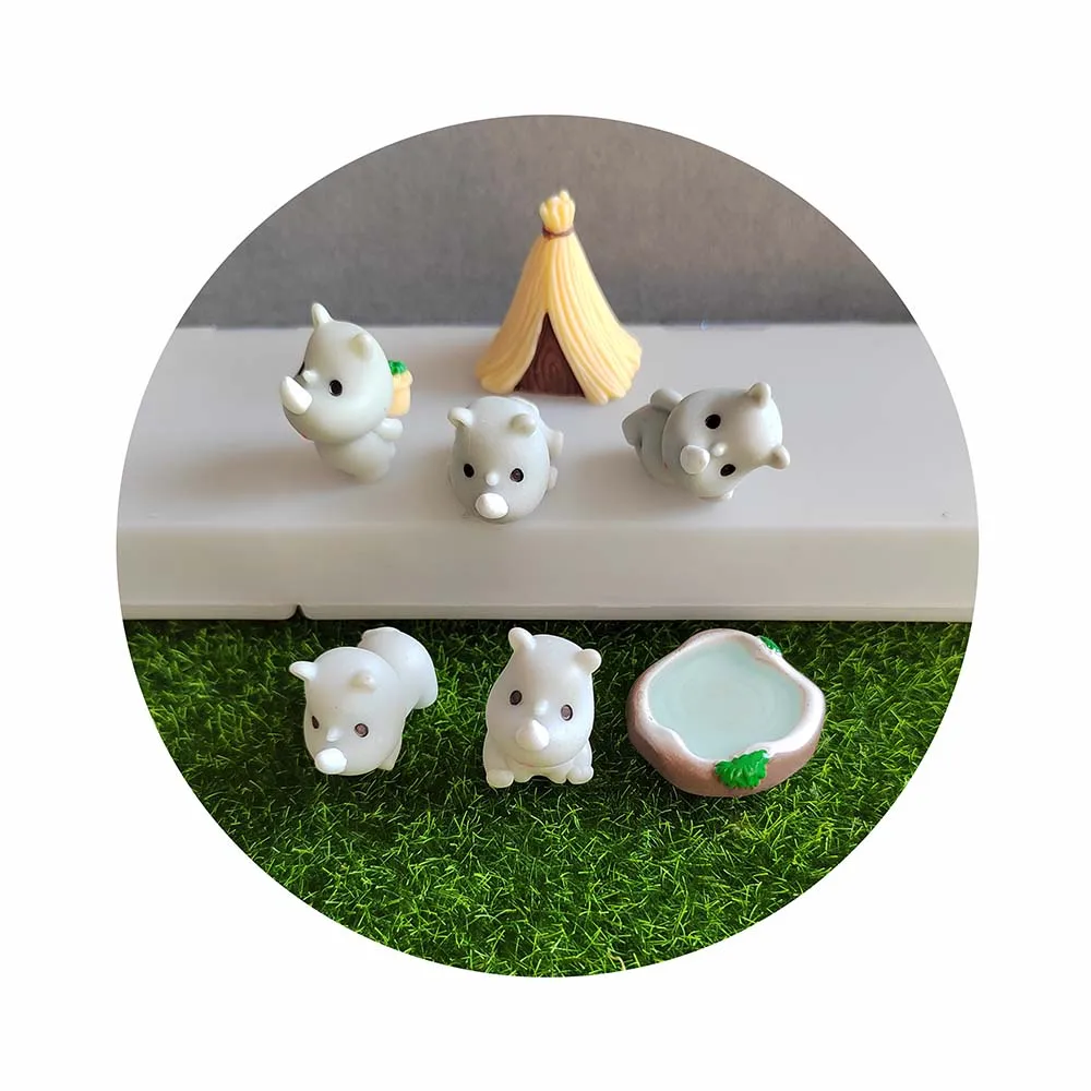 Micro Landscape Rhinoceros Resin Statue Animals Garden Decoration Mini ...