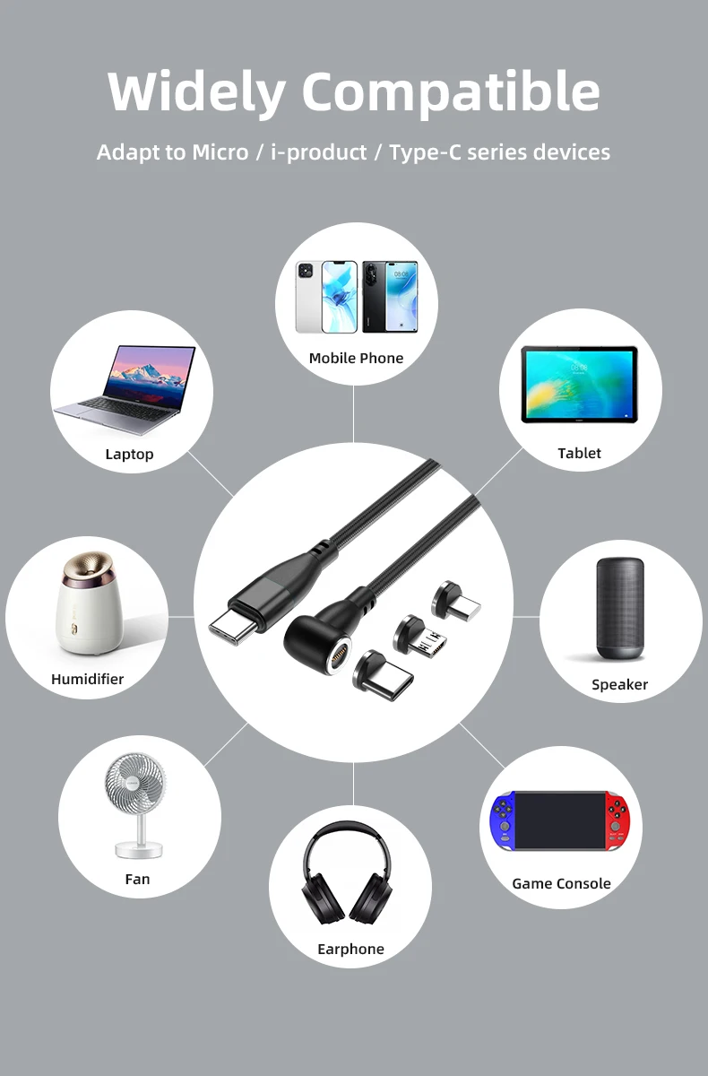 2022 9pin USB C 6 in 1 Rotate Charging Data Cables PD60W