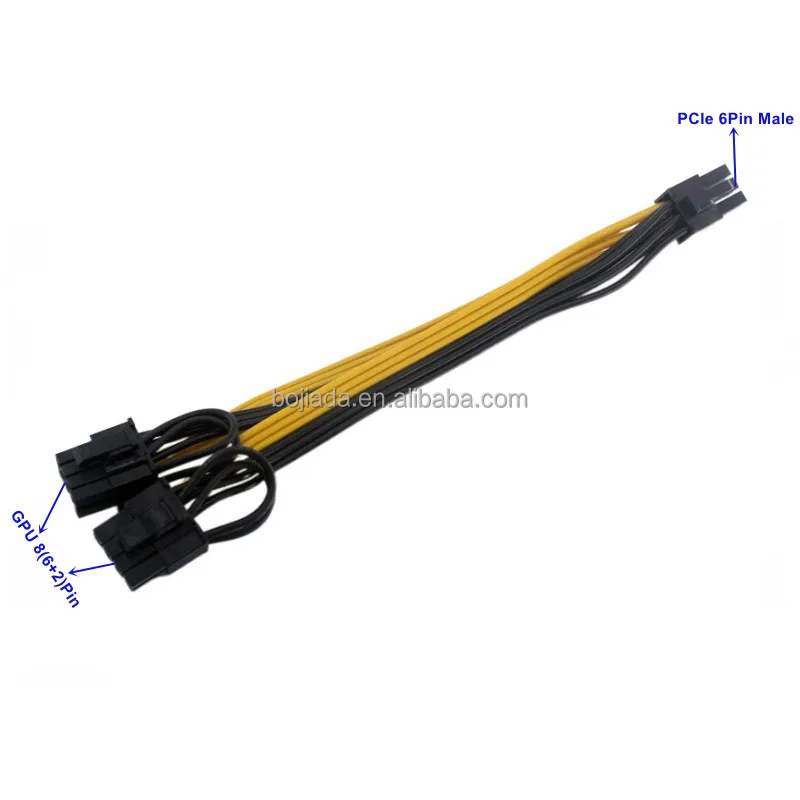 Pci-e 6pin Male To 2 X 8pin 6+2pin Gpu Graphics Card Power Cable 18awg ...