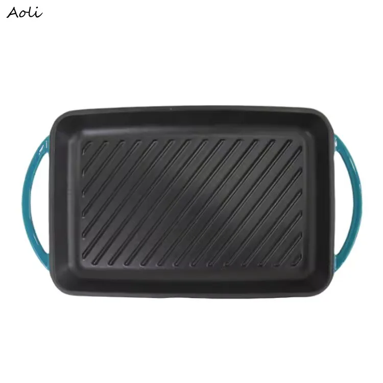 Enamel Griddle Pan Cast Iron Rectangular Grill Enamel Steak Frying-pan ...
