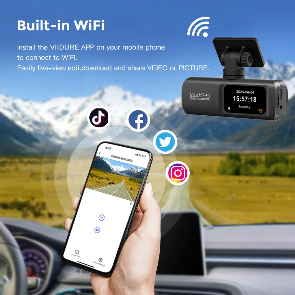 New Mini UHD 4K Tachograph Front and Rear Dual Cameras Support WIFI GPS ...