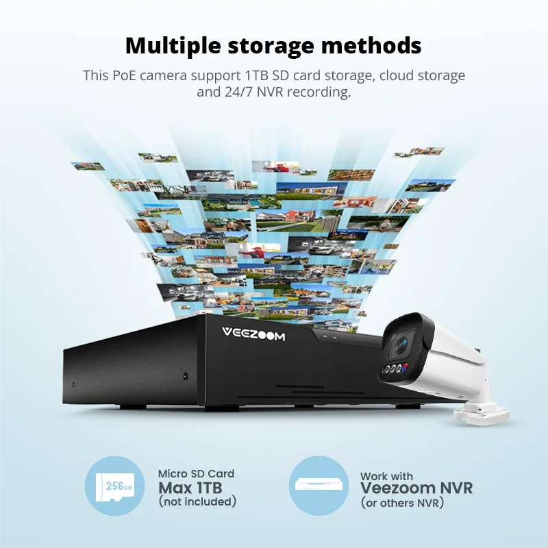 Veezoom 8MP 4K POE Security Camera Night Vision Dual Light Source Two ...