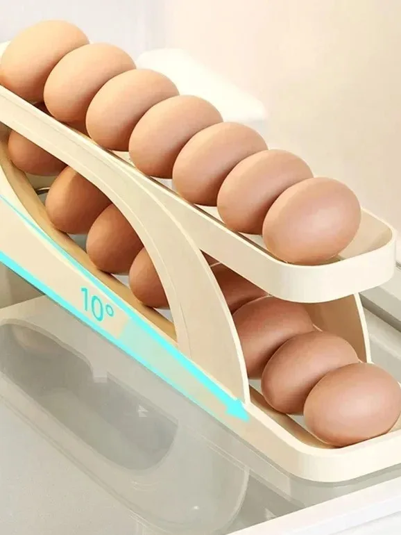 Automatic Scrolling Egg Rack Holder Kitchen Refrigerator Storage Box Double Layer Egg Basket ...