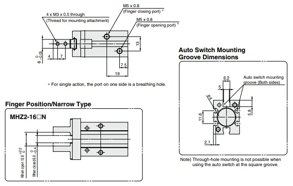 Parallel Type Air Gripper Mhz2 Mhz2-6d Mhz2-6d1 Mhz2-6d2 Mhz2-6d3 Mhz2 ...