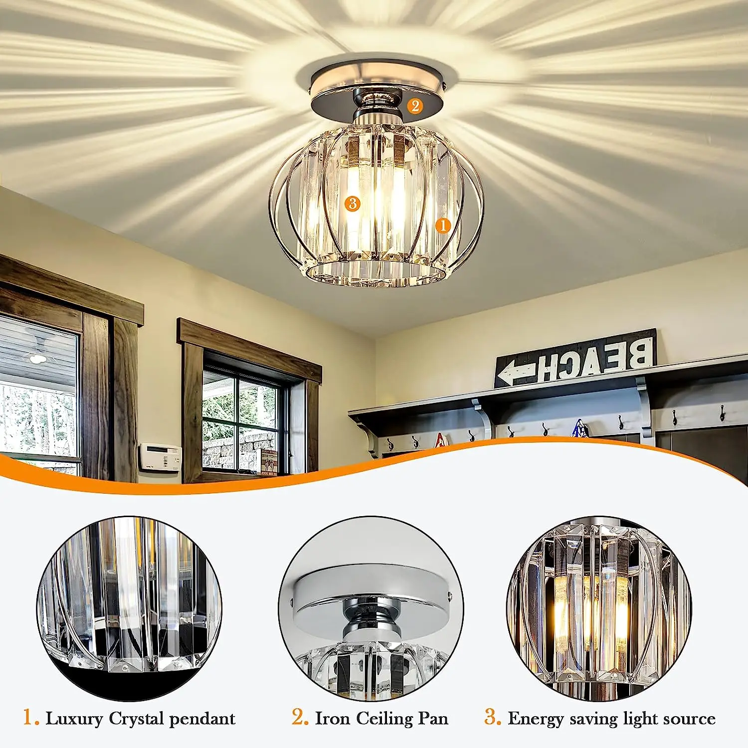 Modern Ceiling Light Semi Recessed Ceiling Fixture Chrome Finish For ...