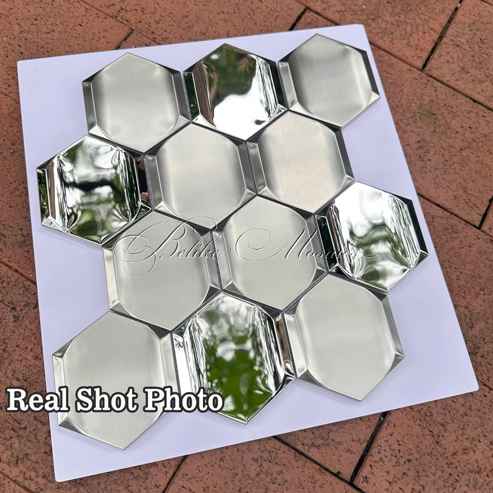 Magnificent Modern Hexagon Mosaic Wall Tile Raised Surface Metal ...