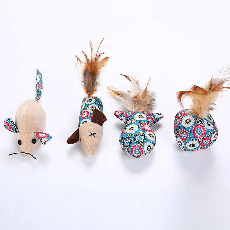 Cat Toys Mouse Fish Ball Feather Teaser Interactive Pet Toy For Cat ...