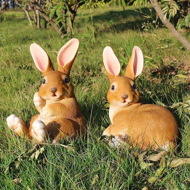 Cute Rabbit Statue for Outdoor Garden Decor - Polyresin