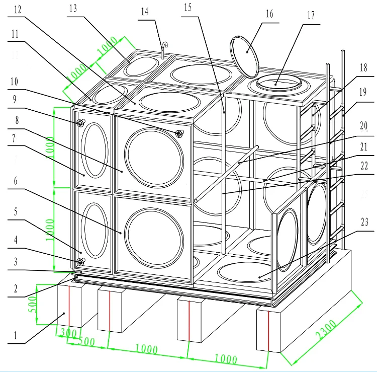Square Elevated Galvanized Water Tank with 16m Steel Tower Stand