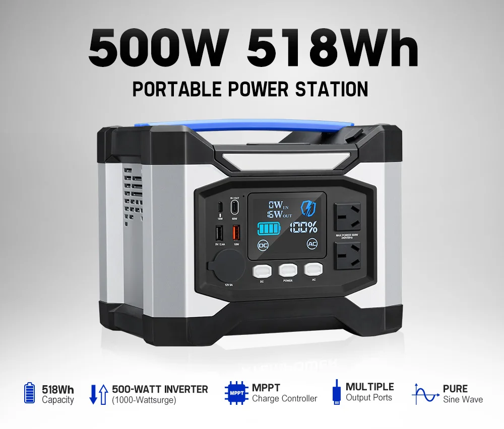 ATEM POWER 518wh Portable Power Station for Outdoor Camping
