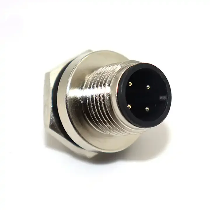 M12 A Coded 4pin Male Solder Rear Lock Panel,M12 4pin Plug Solder Rear ...