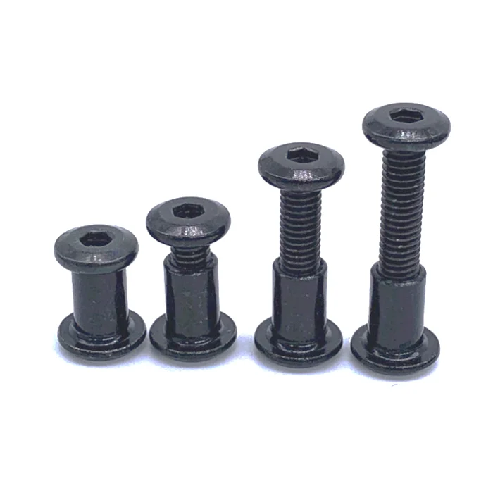 Black Steel Flat Head Hex Socket Sleeve Furniture Screw Rivet Connector ...